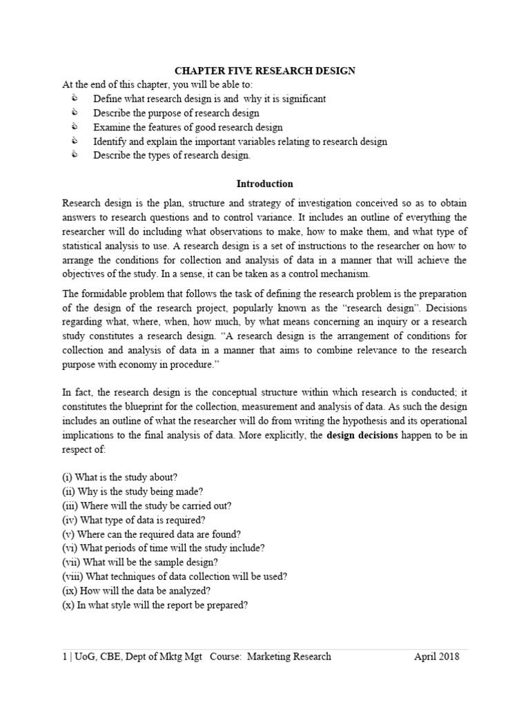CH 5 Research Design | PDF | Statistics | Marketing Research