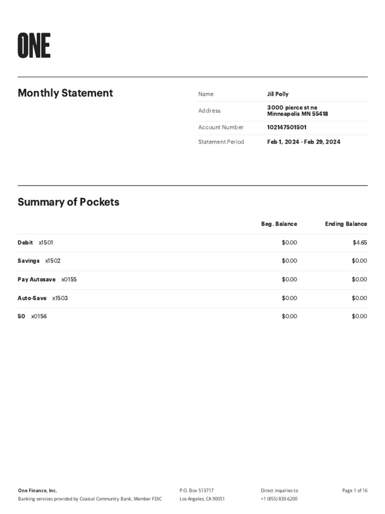 Monthly Statement: Jill Polly 3000 Pierce ST Ne Minneapolis MN 55418 ...