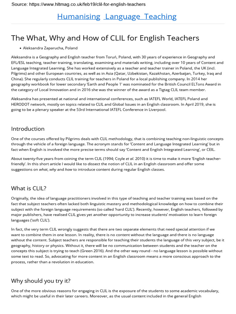 Zaparucha2019 - The What, Why and How of CLIL For English Teachers ...