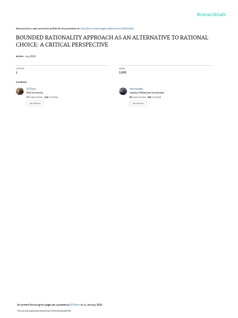 Bounded Rationality Approach As An Alternative To Rational Choice: A ...