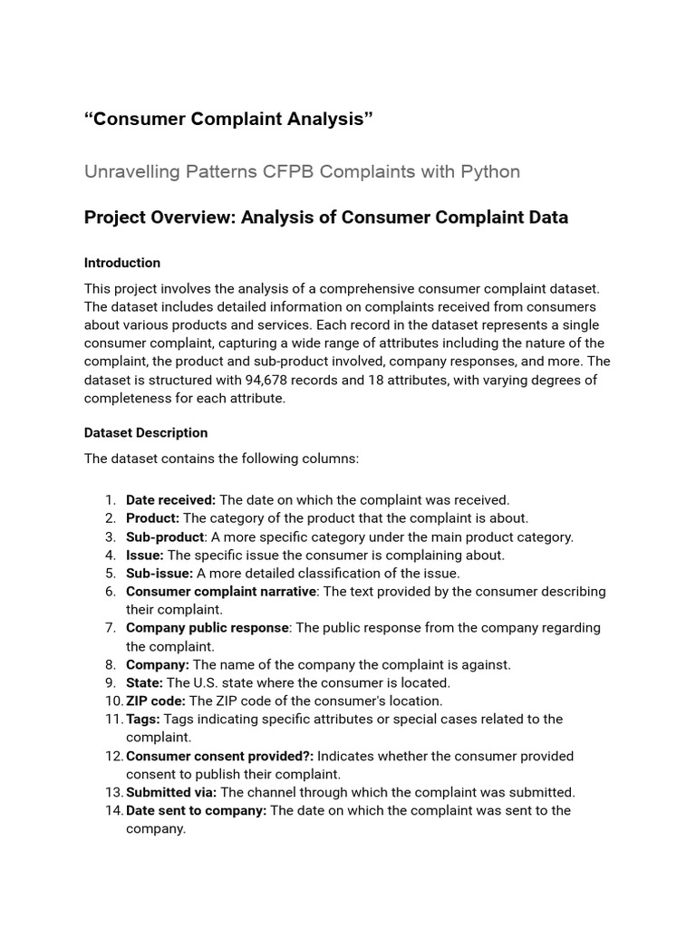 Consumer Complaint Analysis - Debershi Analysis | PDF | Data | Information Science