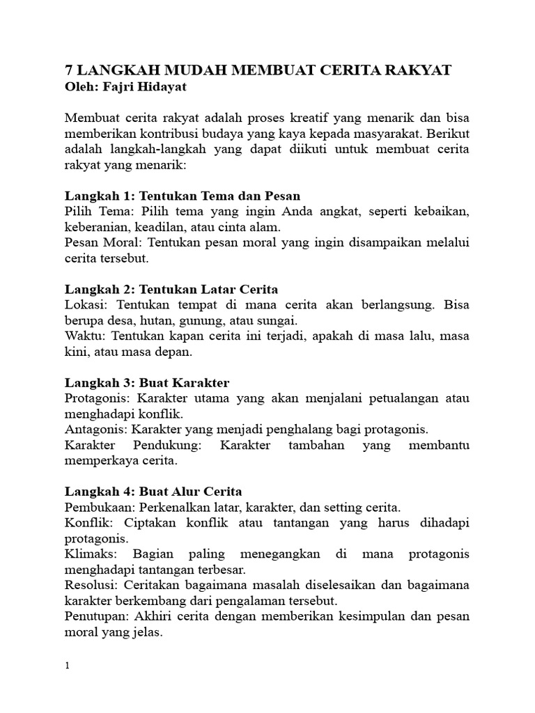 7 Langkah Mudah Membuat Cerita Rakyat | PDF 7 Langkah Mudah Membuat Cerita Rakyat | PDF