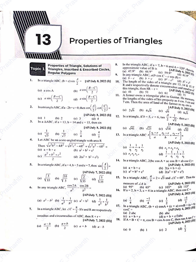 Properties of A Triangle PYQs | PDF