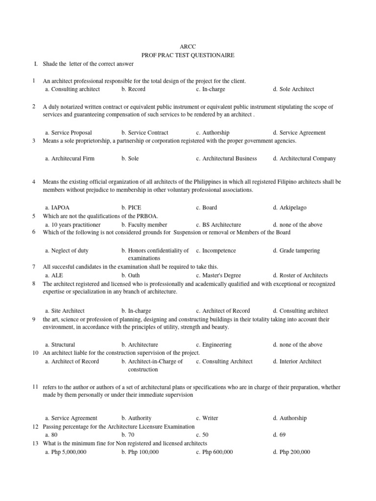 PP Test Questions | Download Free PDF | Architect