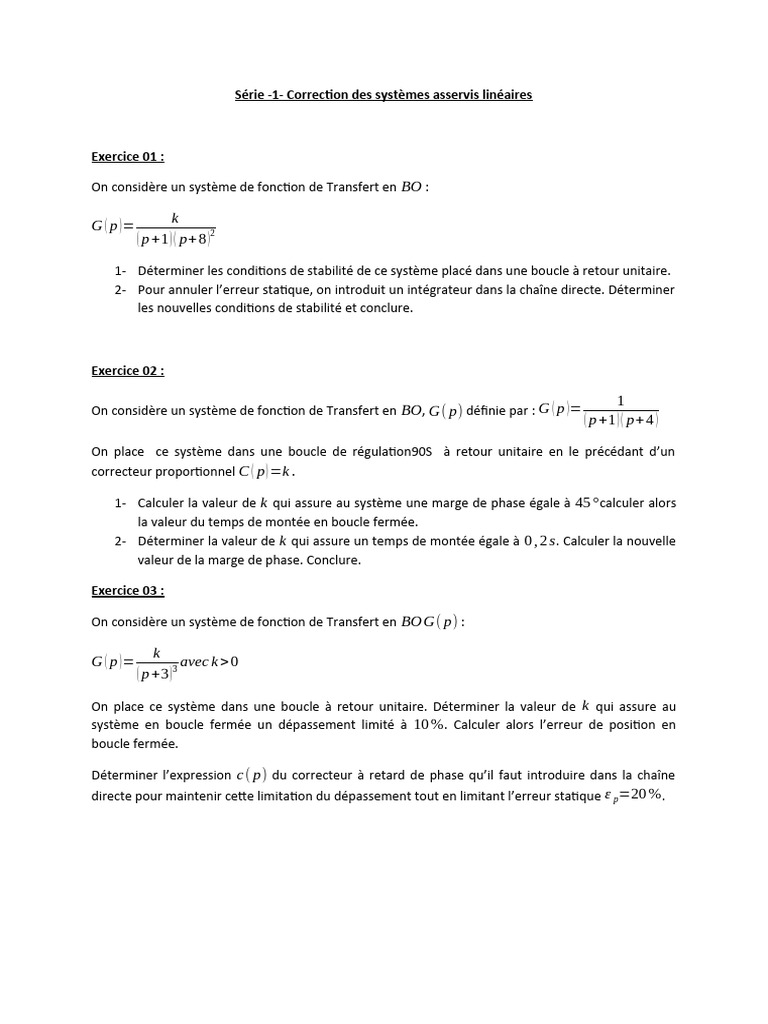 Correction des systèmes asservis linéaires | PDF | Régulation ...