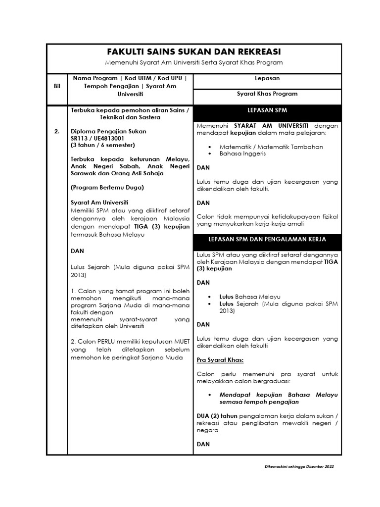 UITM - Diploma Pengajian Sukan | PDF