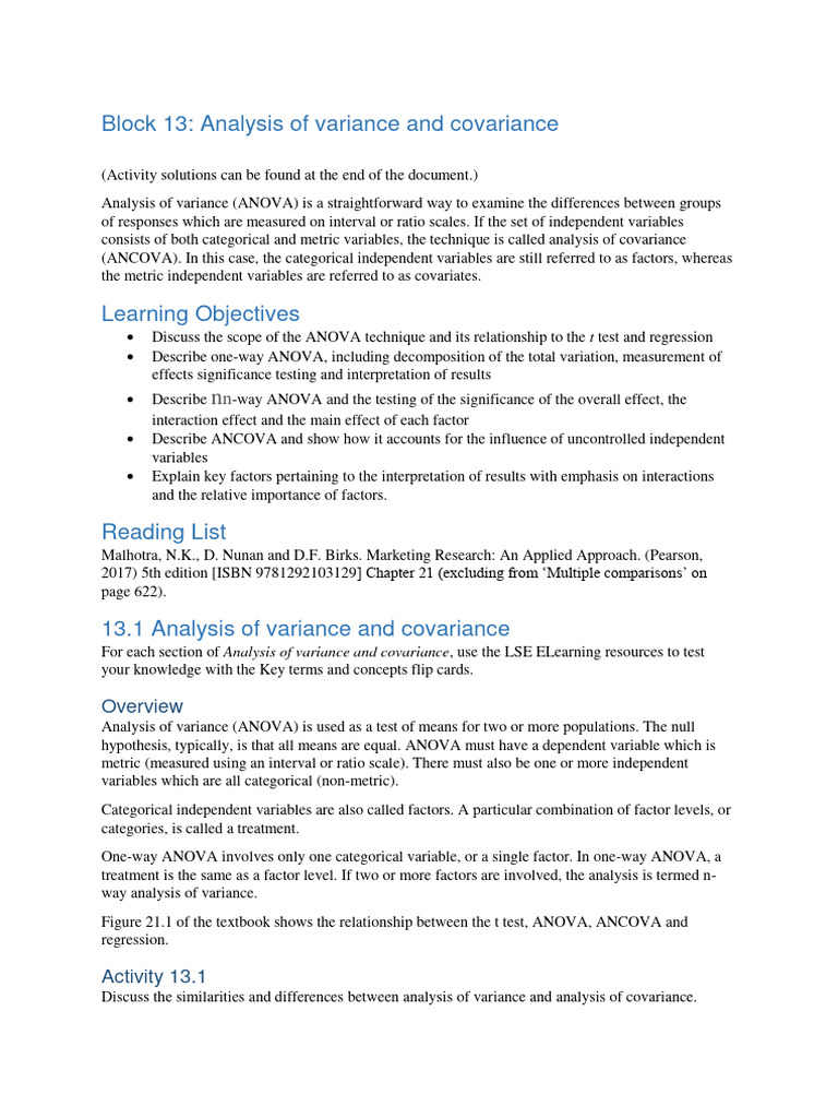 Block 13 St3188 Pdf Analysis Of Variance Analysis Of Covariance