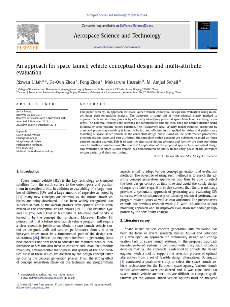 An Approach For Space Launch Vehicle Conceptual Design and Multi ...