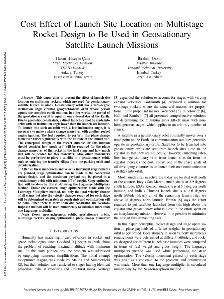 Cost Effect of Launch Site Location On Multistage Rocket Design To Be ...