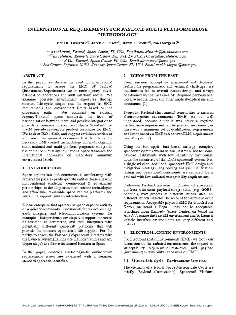 International Requirements For Payload Multi-Platform Reuse Methodology | PDF | Electromagnetic ...
