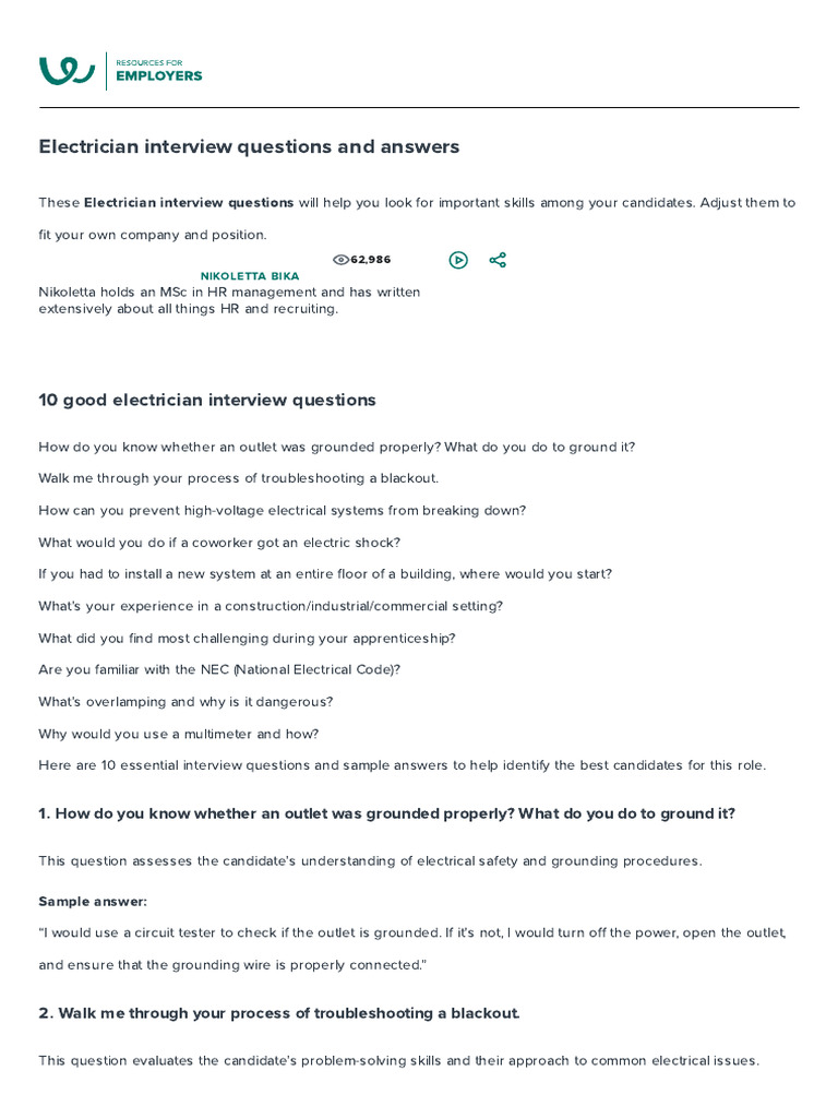 10+ Proven Electrician Interview Questions (+answers) | PDF ... 10+ Proven Electrician Interview Questions (+answers) | PDF ...