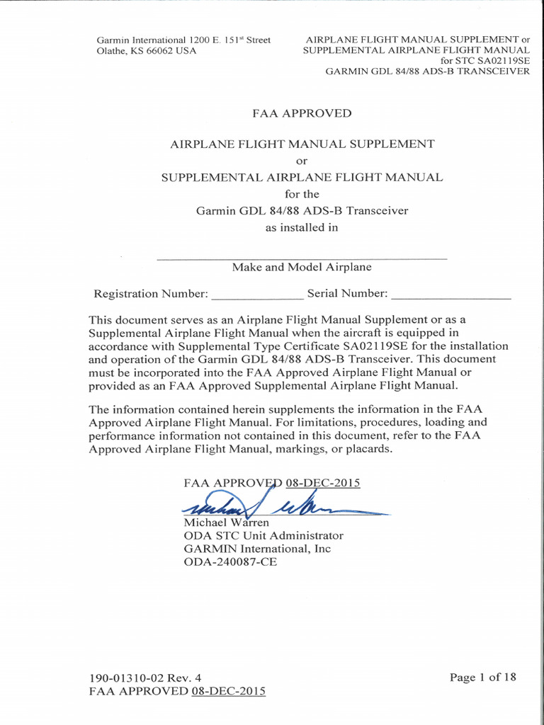 Garmin GDL 84-88 Airplane Flight Manual Supplement (190-01310-02 Rev 4) | PDF | Transponder ...