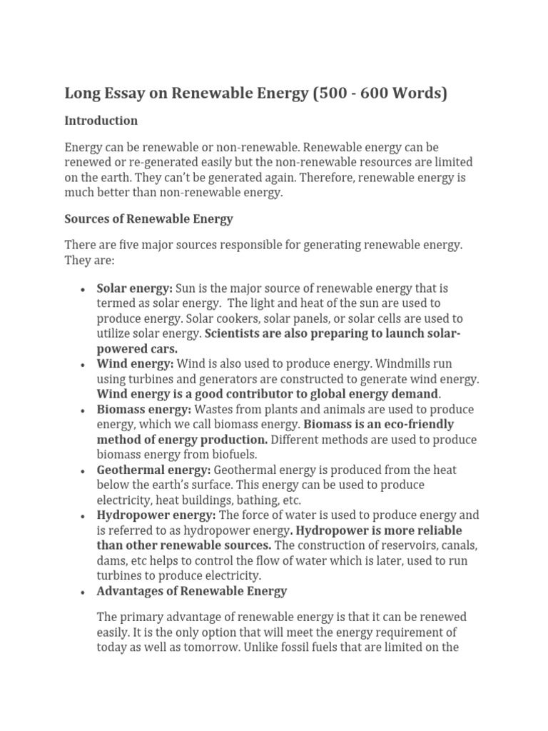 Long Essay On Renewable Energy | PDF | Renewable Energy | Energy ...