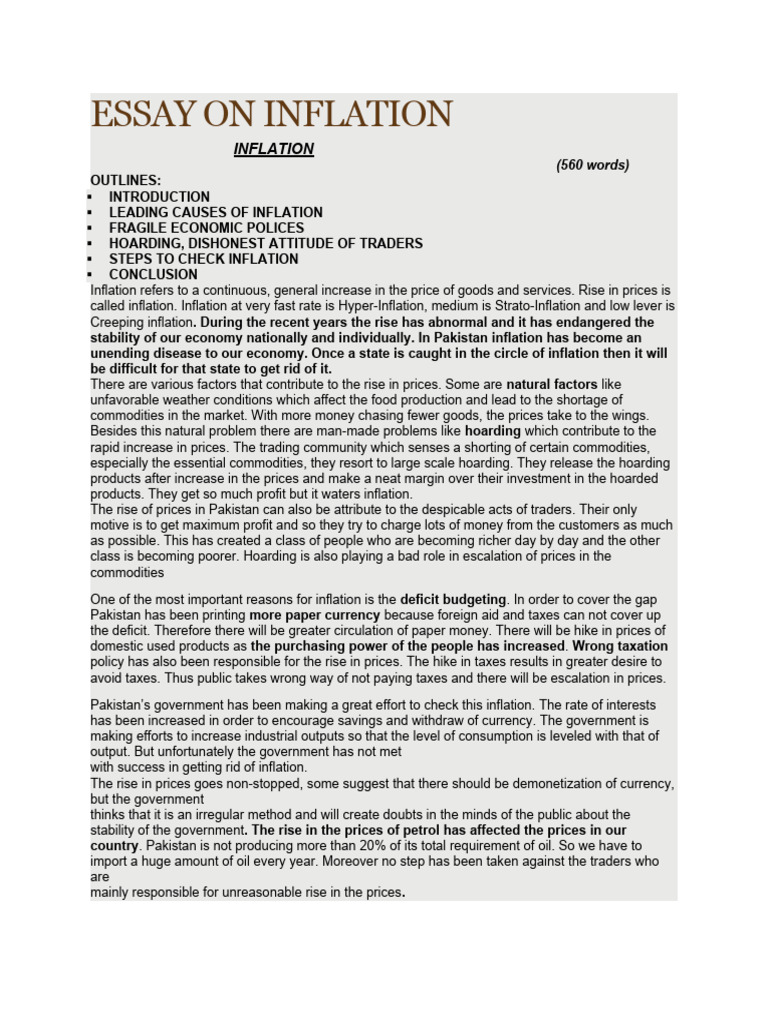 Essay On Inflation | PDF | Inflation | Taxes