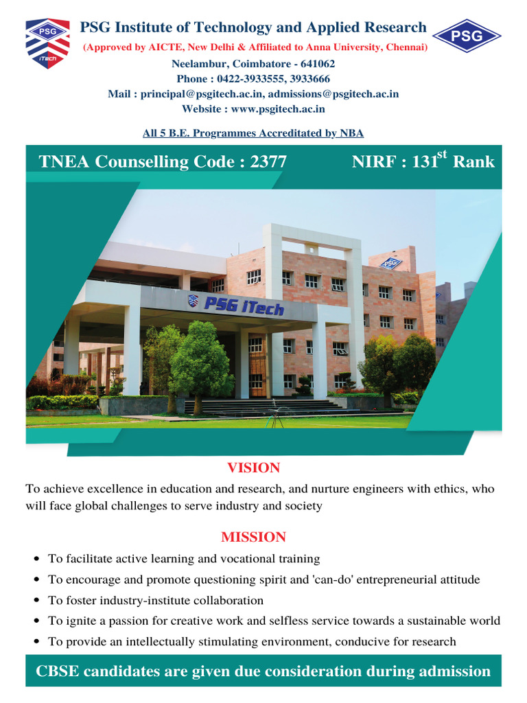 PSG Itech - Admission Brochure 2022 | PDF | Engineering | Entrepreneurship