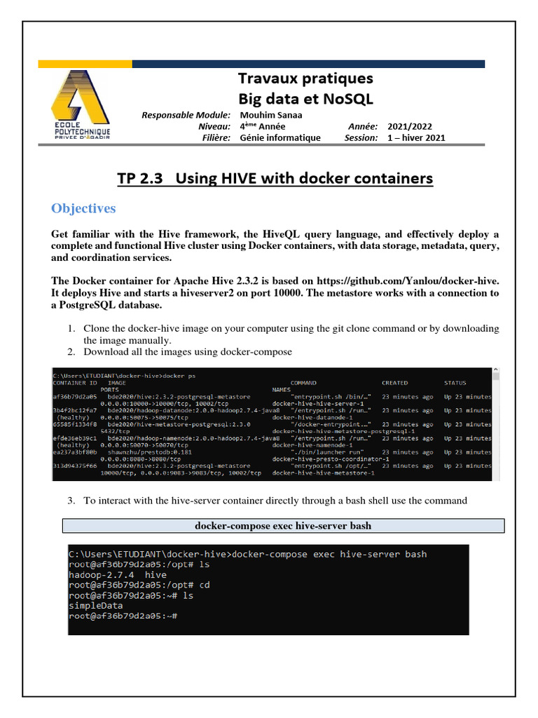 TP Docker Hive | PDF