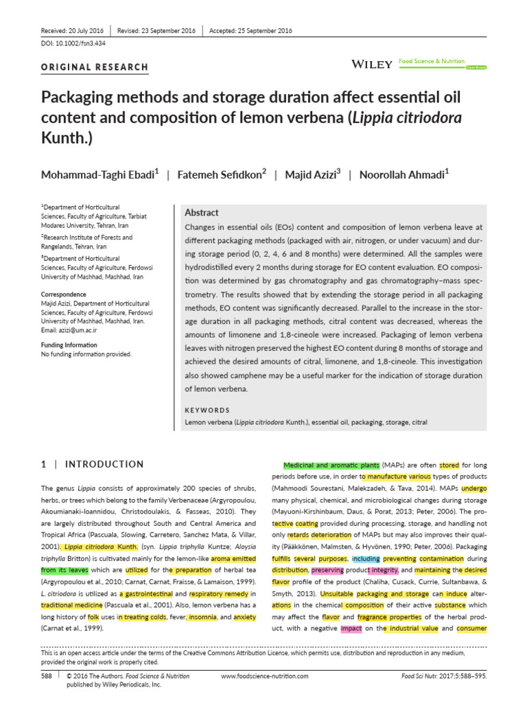 Packaging methods and storage duration affect essential oiکامنت l | PDF ...
