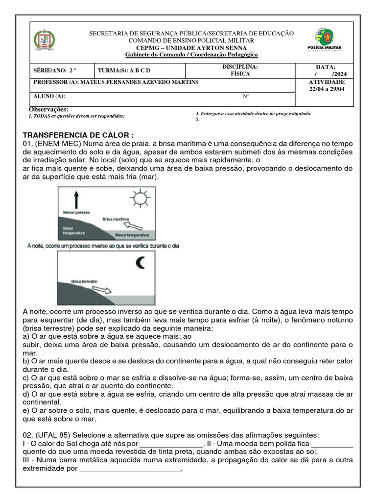 2Â SÃ RIE - 2ÂºBImestre - Atividade02 | PDF | Calor | Temperatura