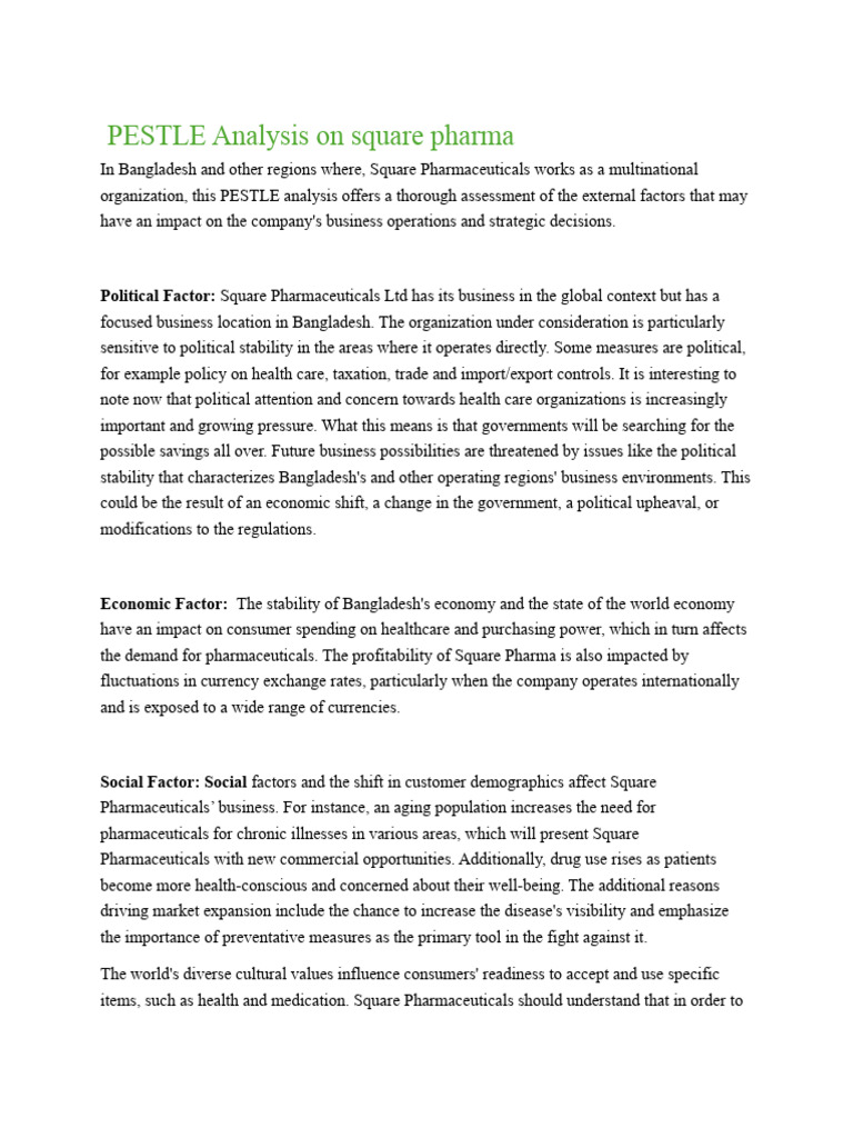 Pestel Analysis Square Pharma | PDF | Pharmaceutical Industry | Health Care