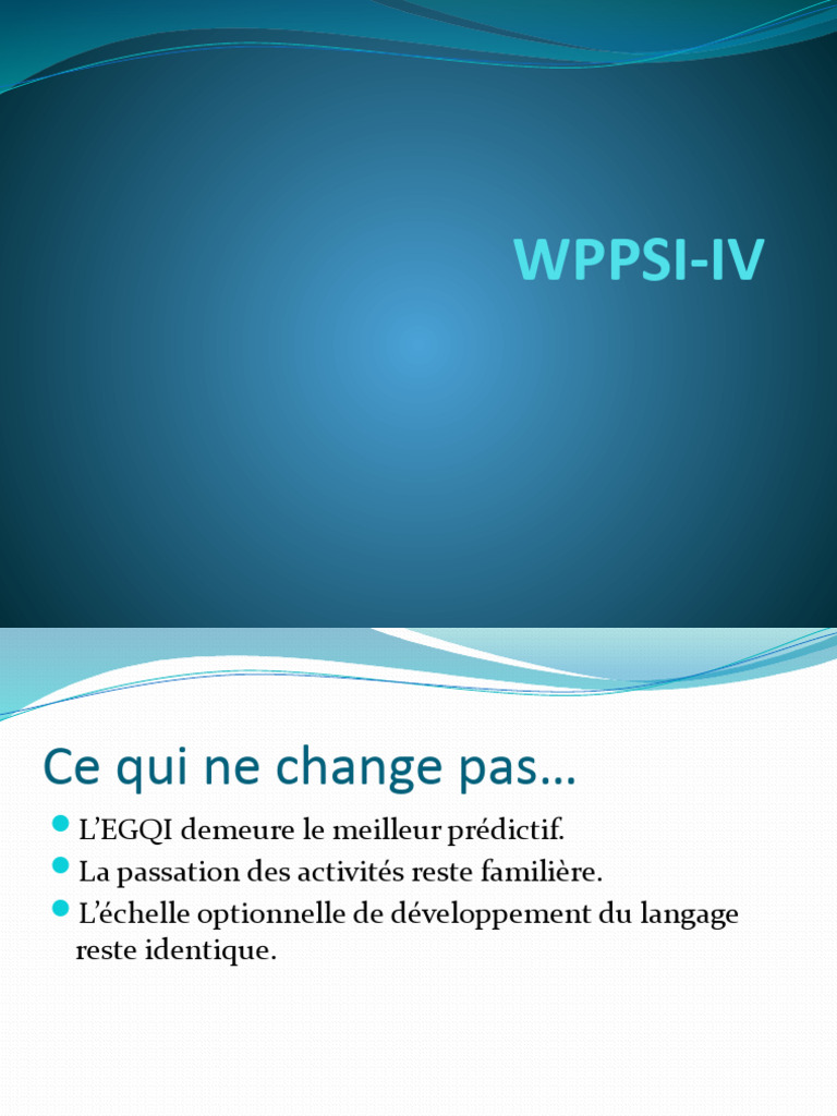WPPSI-IV : Changements et Échelles Clés | PDF | Mémoire de travail ...
