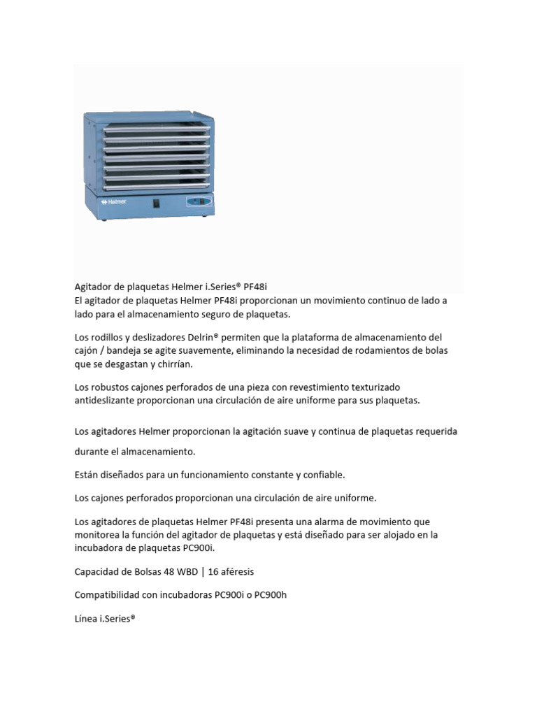 Manual de Uso Agitador de Plaquetas Helmer | PDF | Plaqueta