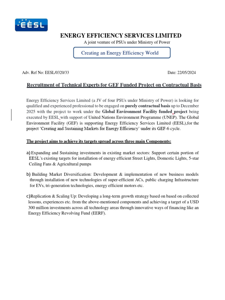 Advertisement - GEF-6 - Consultants - 2024 Final | PDF | Efficient ...