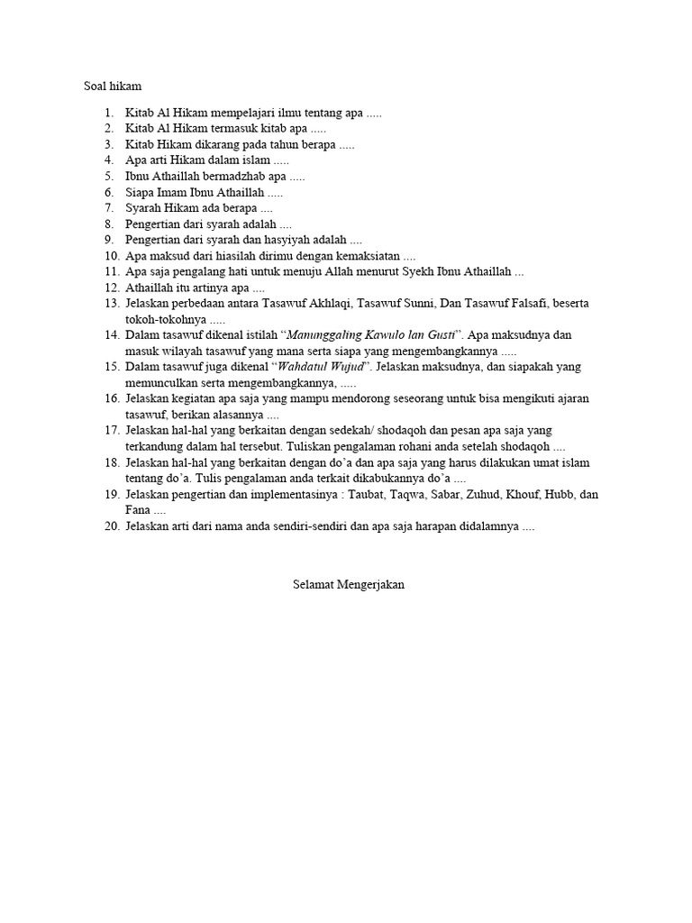 Pemahaman Kitab Al Hikam dan Ibnu Athaillah | PDF | Ilmu Sosial
