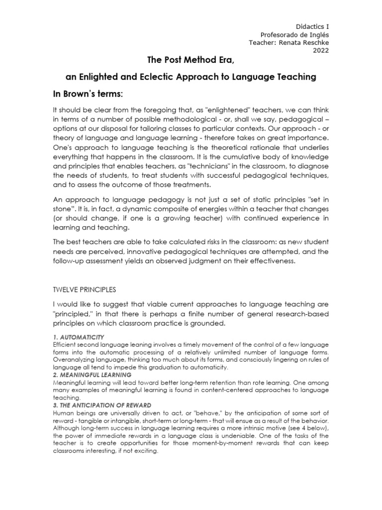 The Post Method Era | Download Free PDF | Pedagogy | Motivational