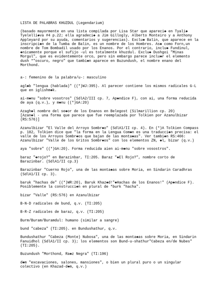 Diccionario Khuzdul-Español | PDF | Razas de la Tierra Media | J. R. R ...