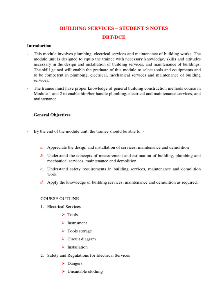 Building Services - Student's Notes | PDF | Electrical Wiring ...