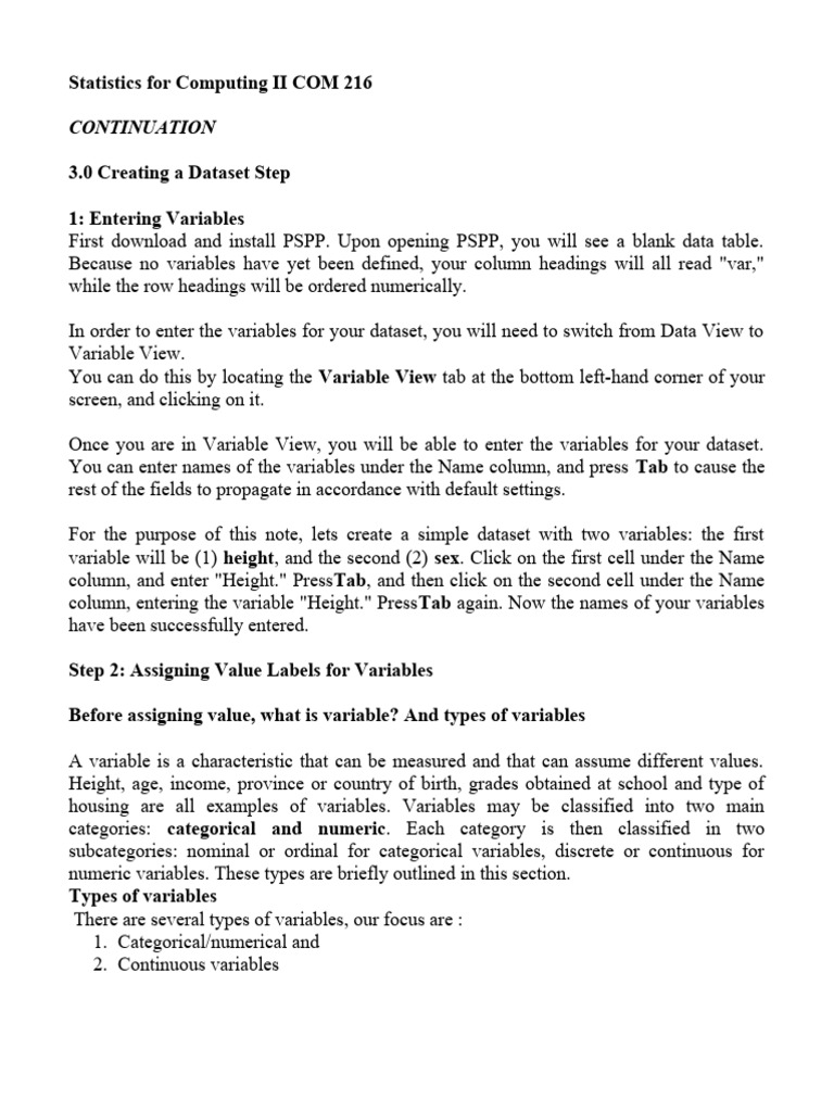 Statistics For Computing II COM 216 | PDF | Categorical Variable | Probability Distribution