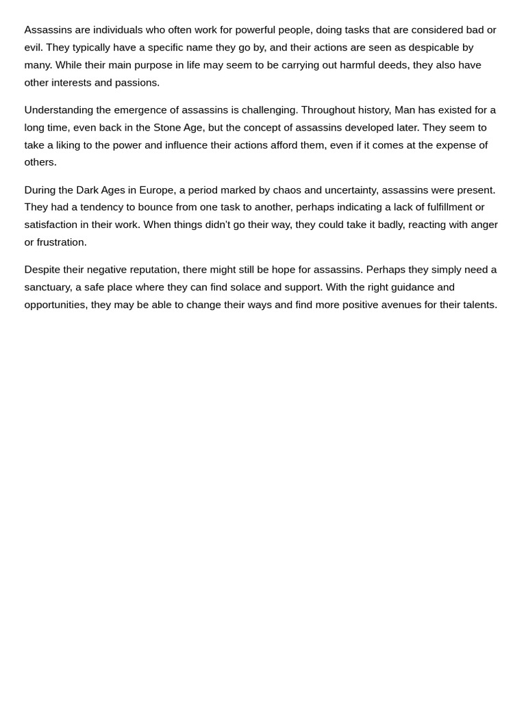 Assassins Are Individuals Who Often Work For Powerful People, Doing ...