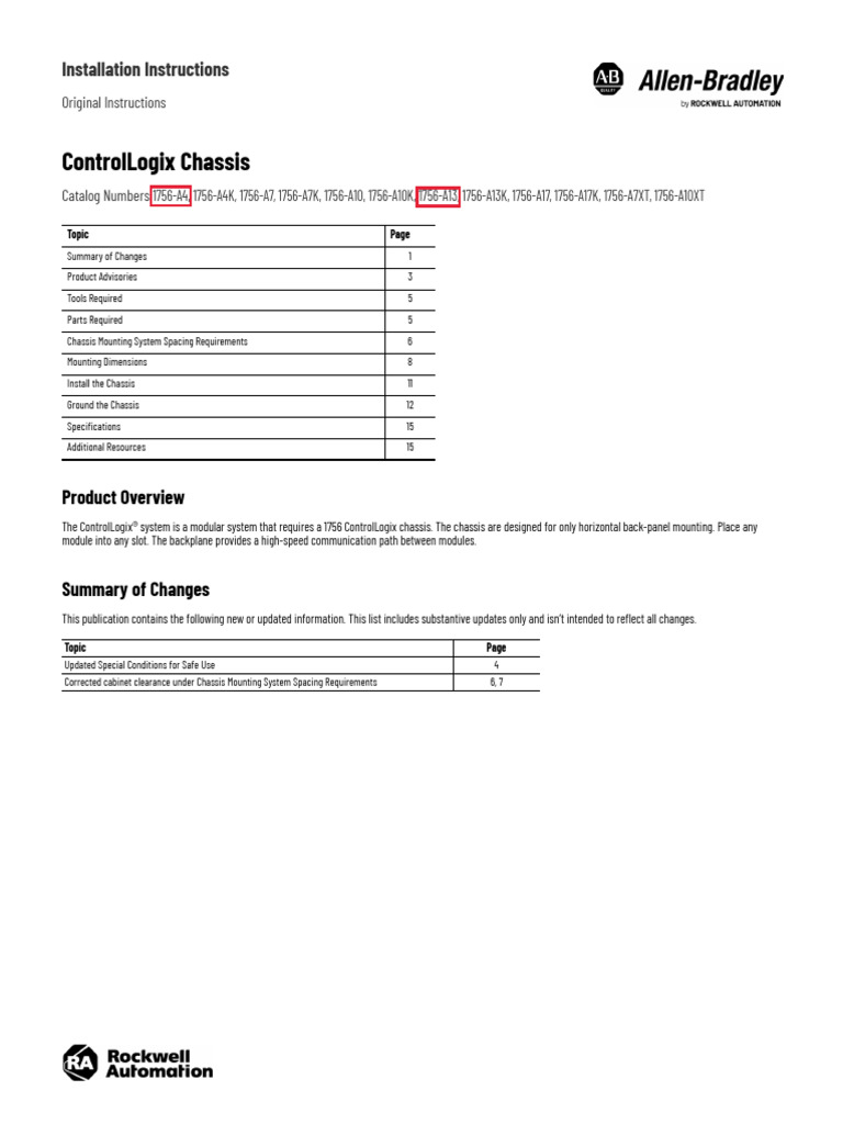 Contrologix Chasis Installation Instructions 1756-A4 - 1756-In621 - En-P | PDF