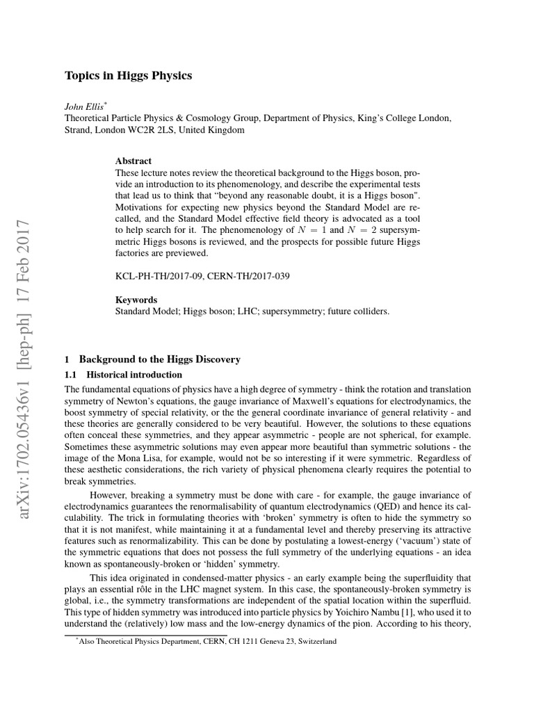 Topics in Higgs Physics: Background To The Higgs Discovery | PDF ...