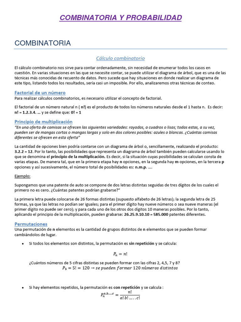 COMBINATORIA | PDF | Combinatoria | Matemáticas discretas