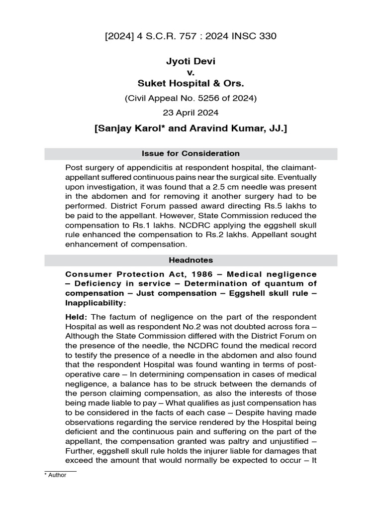 SC Medical Negligence | PDF | Negligence | Tort