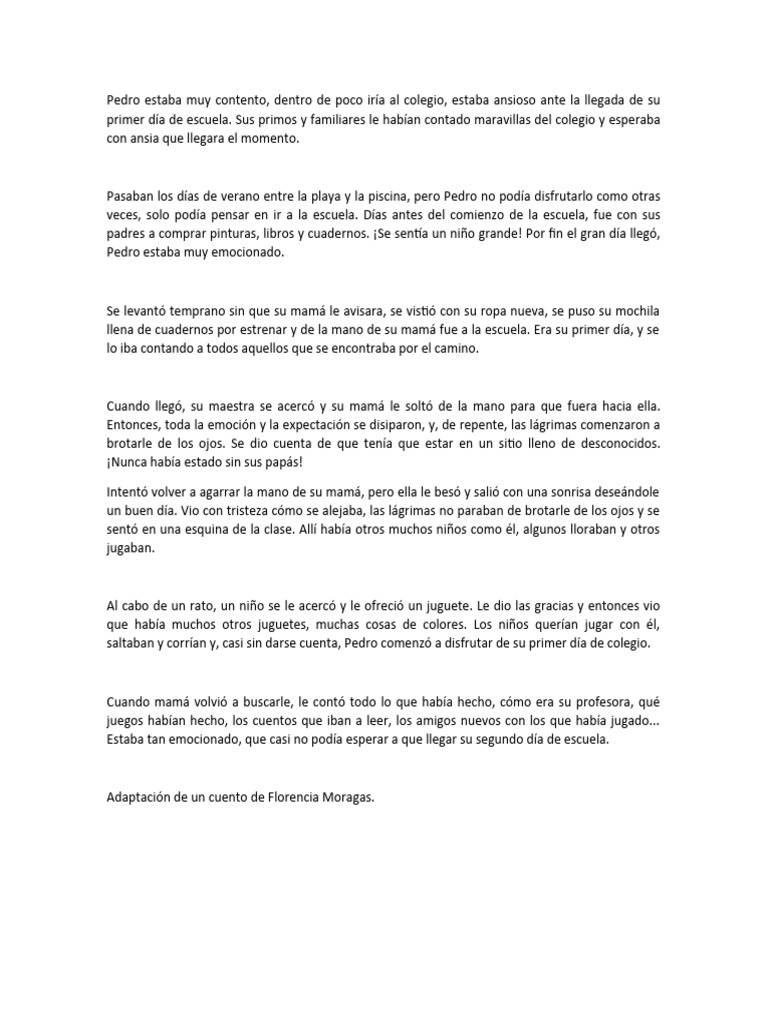 Cuento Primer Dia de Escuela | PDF