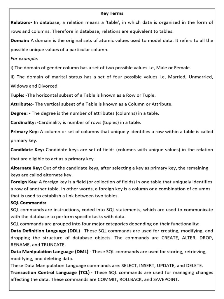 Important MYSQL Commands | PDF | Relational Database | Table (Database)