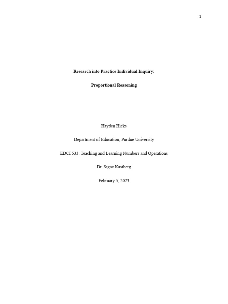Hicks Research Into Practice Individual Inquiary Paper | PDF | Ratio ...