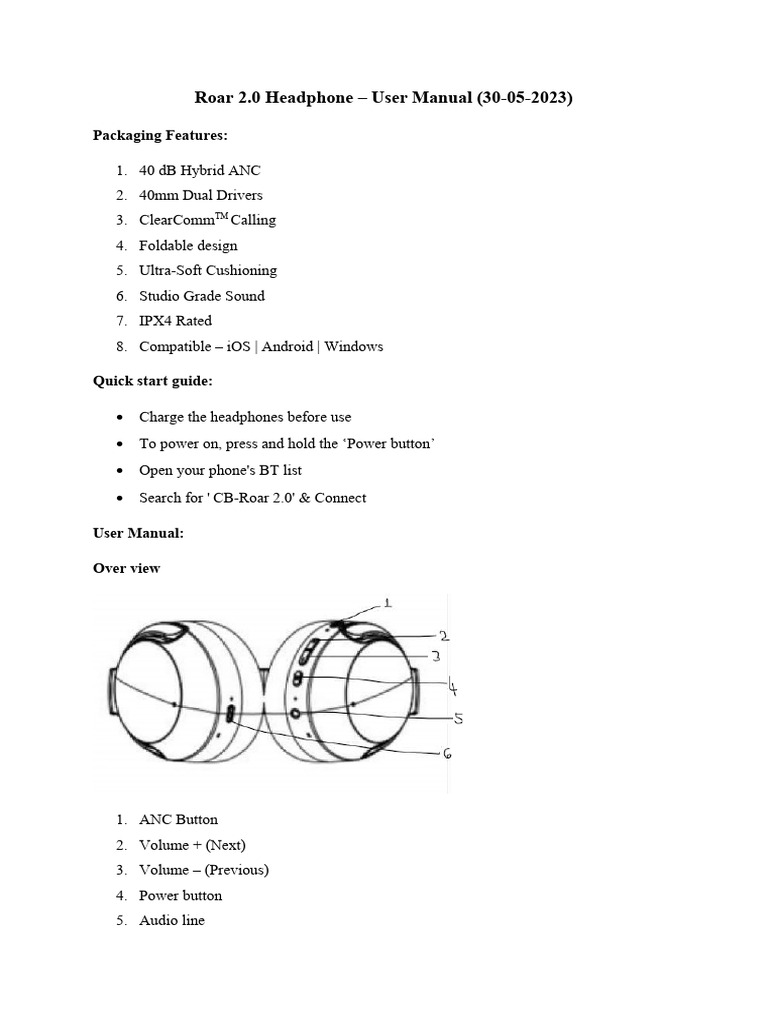 Roar 2.0 Headphone - User Manual 30-05-2023 | Download Free PDF | Headphones | Computing