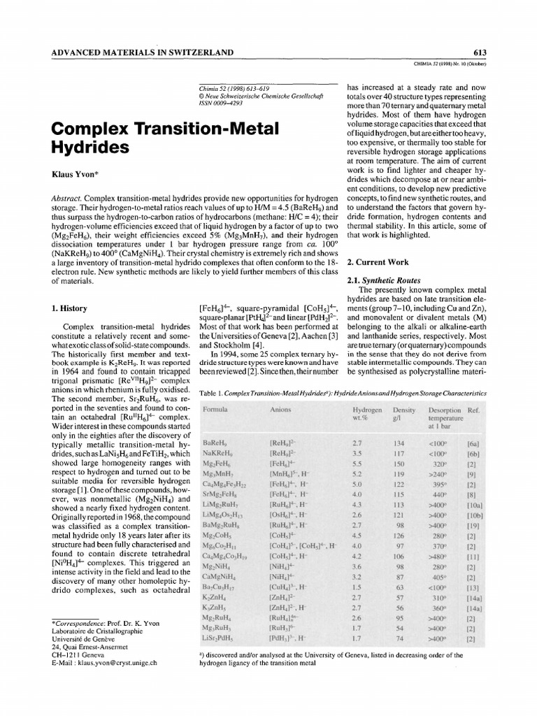Chimiaadmin,+1998 0613 | PDF | Coordination Complex | Hydride