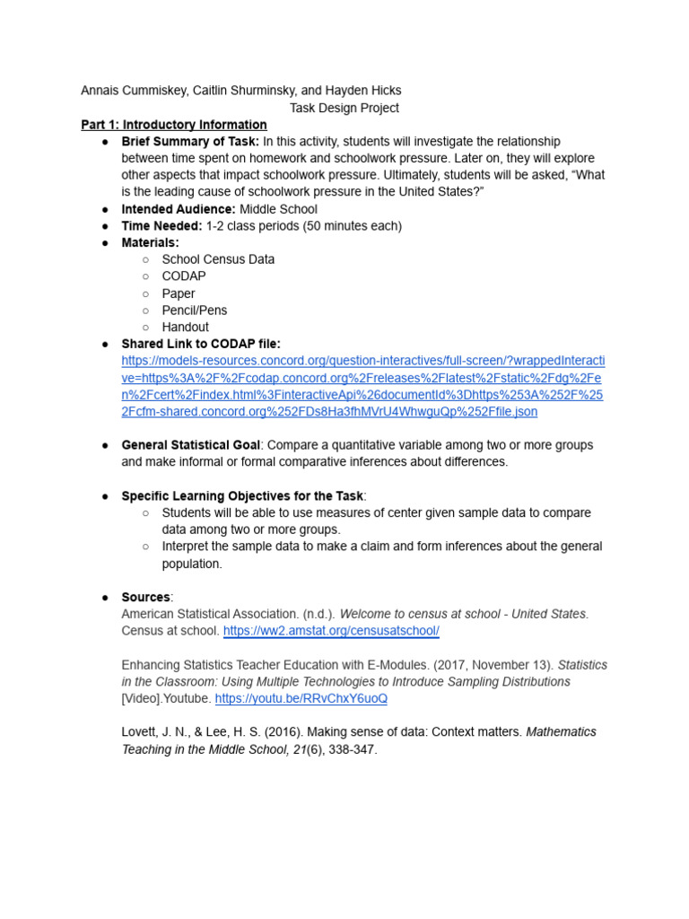 Task Design Document Hicks and Group | Download Free PDF | Statistics | Statistical Inference