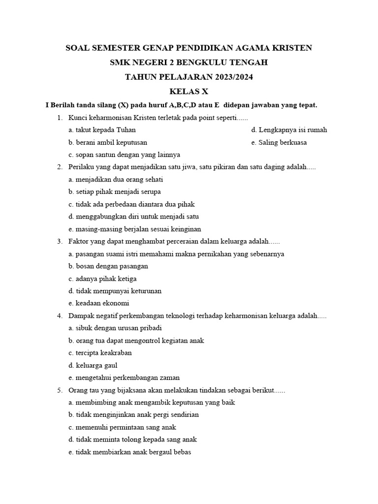 Soal Semester Genap KLS 10 THN 2024 | PDF