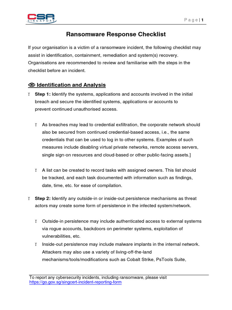 Ransomware Response Checklist | PDF | Ransomware | Malware