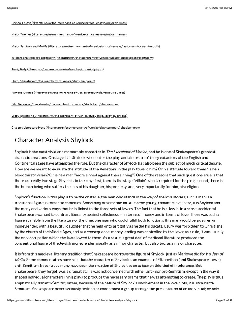 Shylock | PDF | The Merchant Of Venice | Shylock