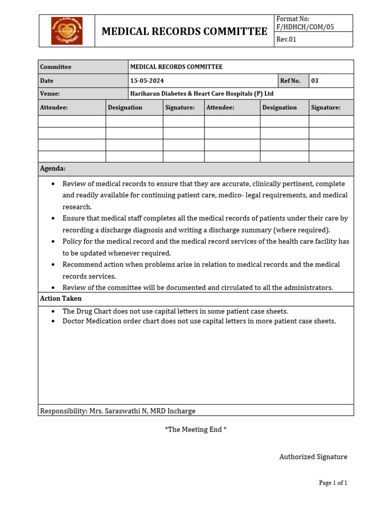 Medical Records Committee Meeting Summary | PDF