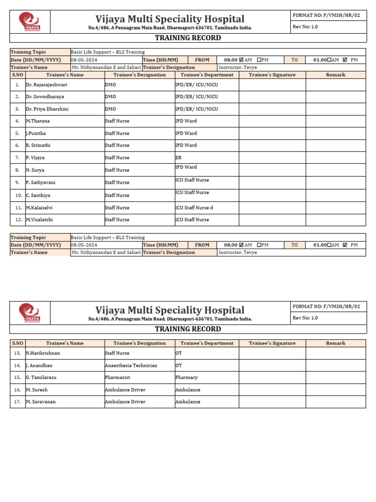 01 - Training Record | PDF | Medicine | Medical And Health Organizations