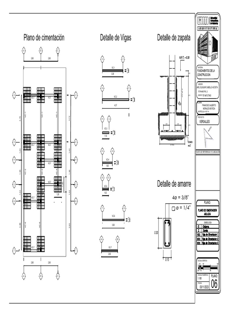 Detalles de Cimentación y Zapatas DWG | PDF