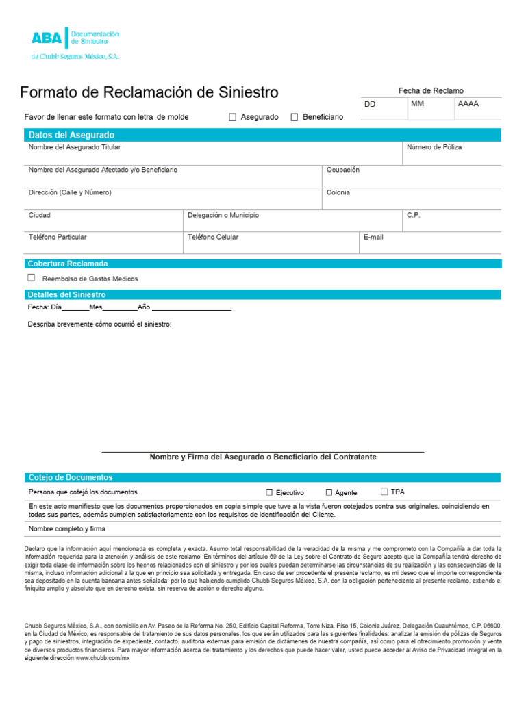 010 Formato de Reclamacion Indemnizacion Por Incapacidad Chub Hasta 90 | PDF | Seguro | Póliza ...