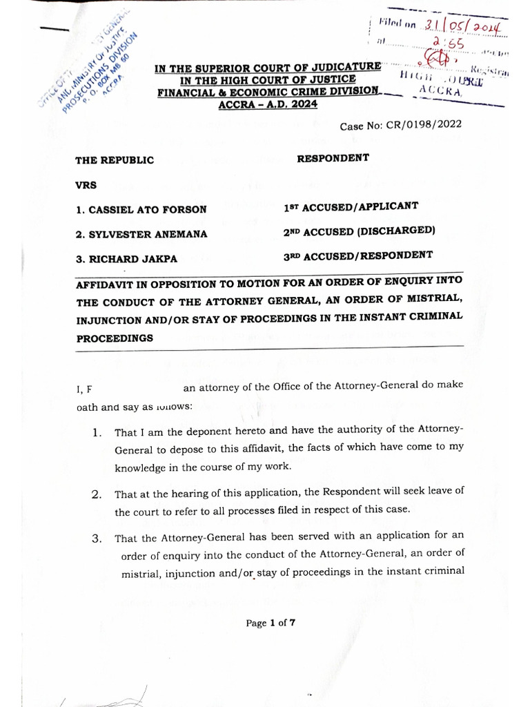 Affidavit in Opposition To Motion by 1st Accused | PDF